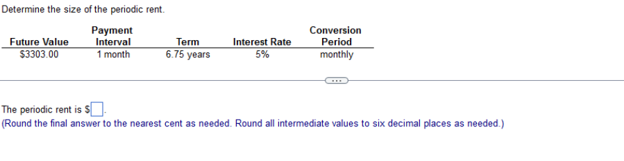 Solved Determine the size of the periodic rent. Payment | Chegg.com