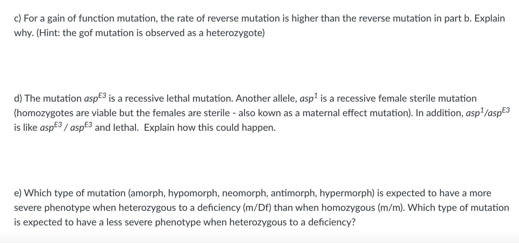 Solved a) Is a random mutation more likely to be recessive | Chegg.com