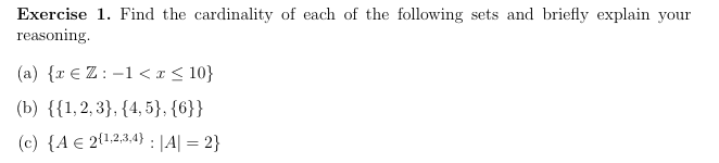 Solved Exercise 1. Find the cardinality of each of the | Chegg.com