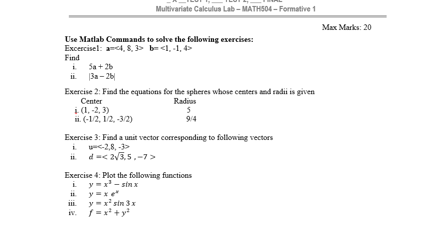 Solved Multivariate Calculus Lab - MATH504 - Formative 1 Max | Chegg.com