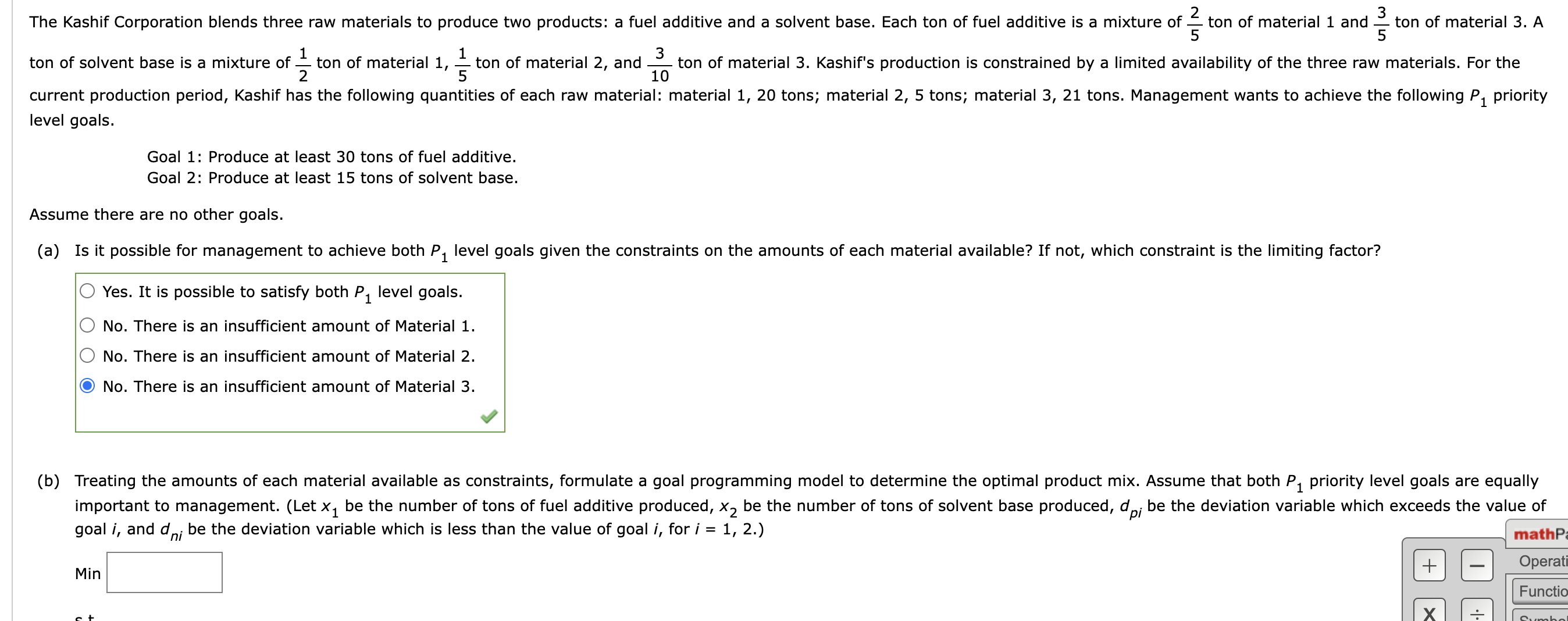 The Kashif Corporation blends three raw materials to | Chegg.com