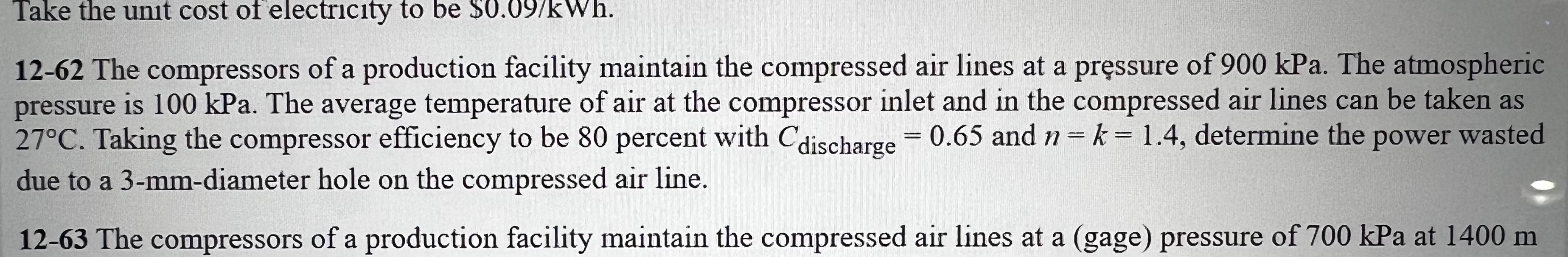 Solved 12-62 The compressors of a production facility | Chegg.com