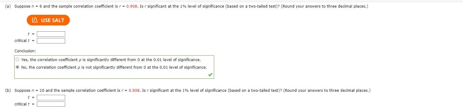 Solved Suppose n=6 and the sample correlation coefficient is | Chegg.com