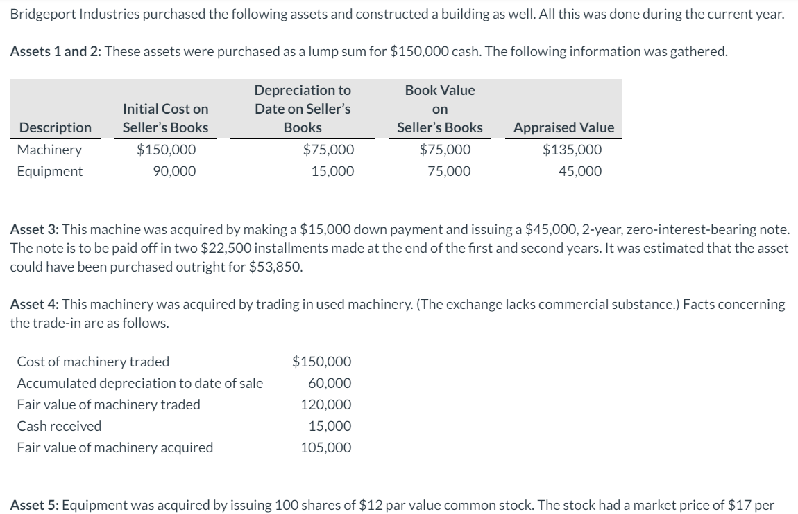 Solved Bridgeport Industries purchased the following assets | Chegg.com