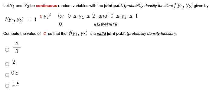 Solved Let Y1 and Y2 be continuous random variables with the | Chegg.com