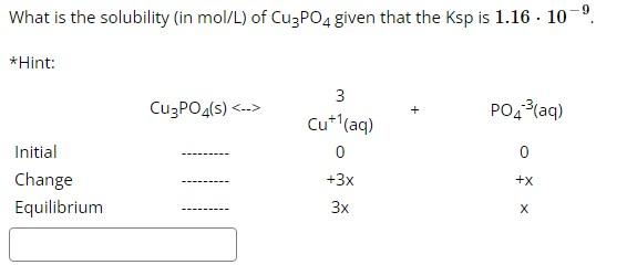Solved What is the solubility (in mol/L ) of Cu3PO4 given | Chegg.com
