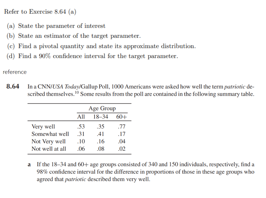 Solved Refer to Exercise 8.64 (a) (a) State the parameter of | Chegg.com