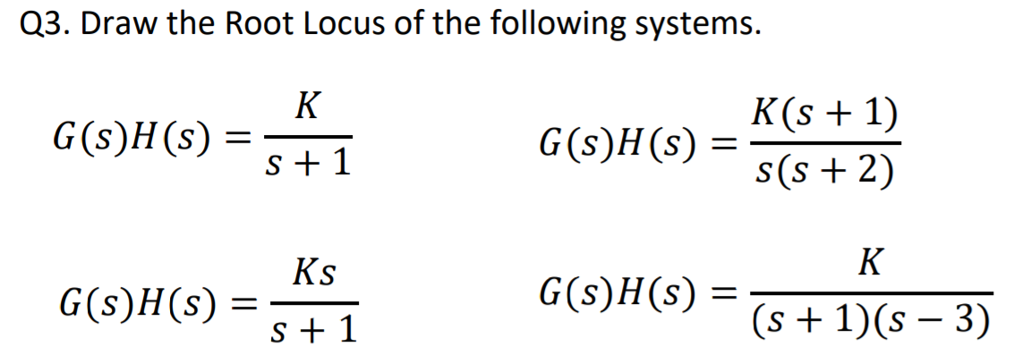 Solved Q3. Draw the Root Locus of the following systems. K | Chegg.com