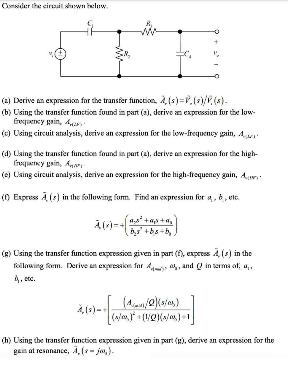 Solved Consider the circuit shown below.(a) ﻿Derive an | Chegg.com