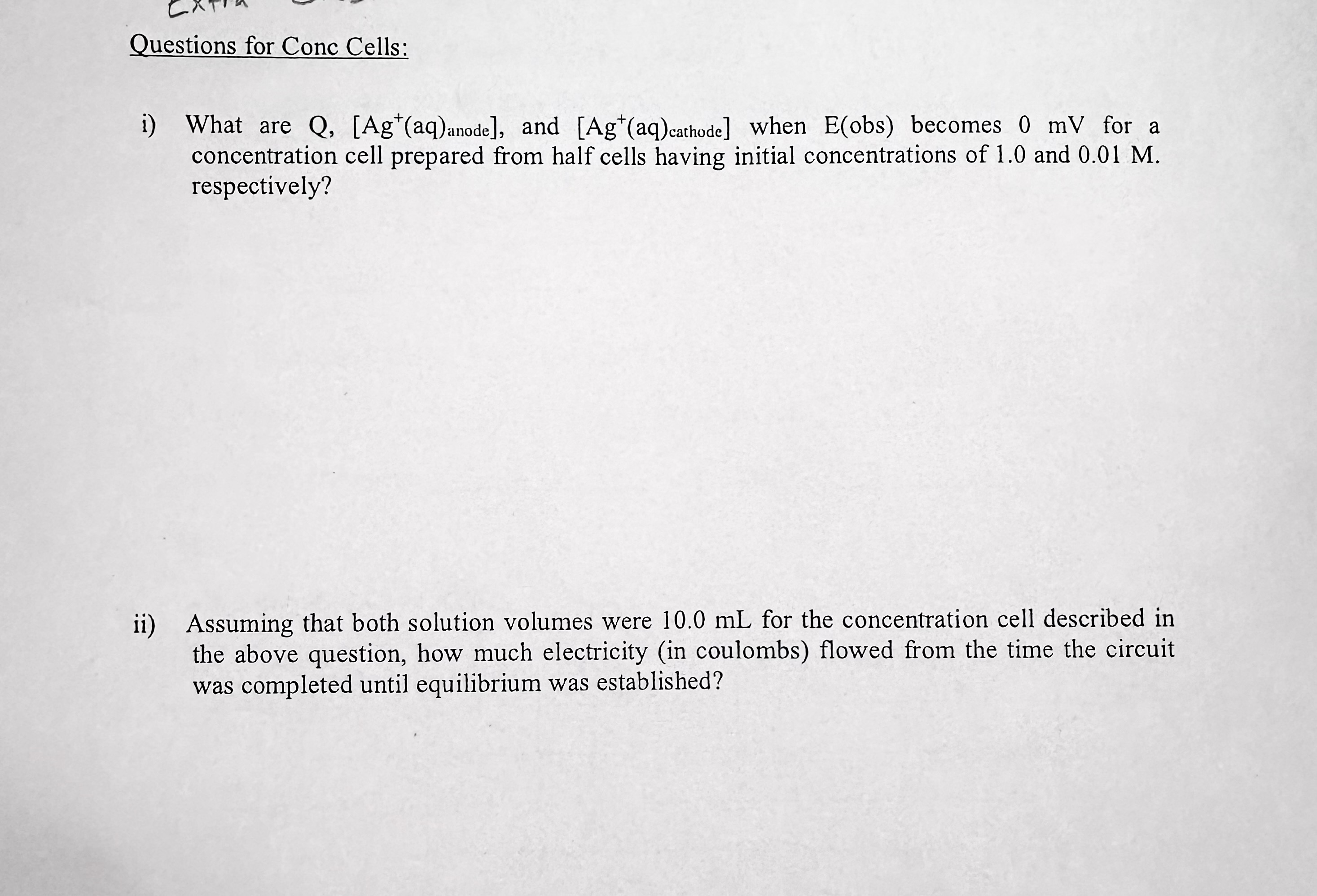 Solved Questions for Conc Cells:\\ni) What are | Chegg.com