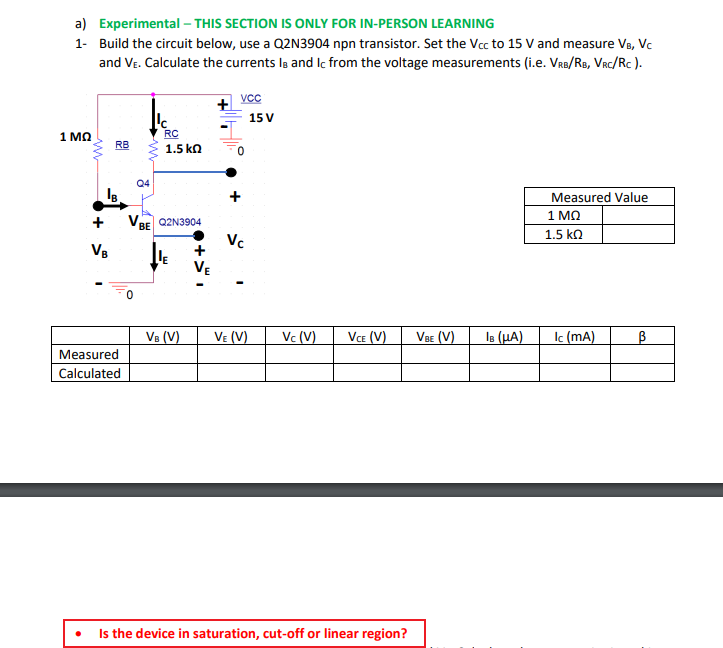 Solved a) Experimental - THIS SECTION IS ONLY FOR IN-PERSON | Chegg.com