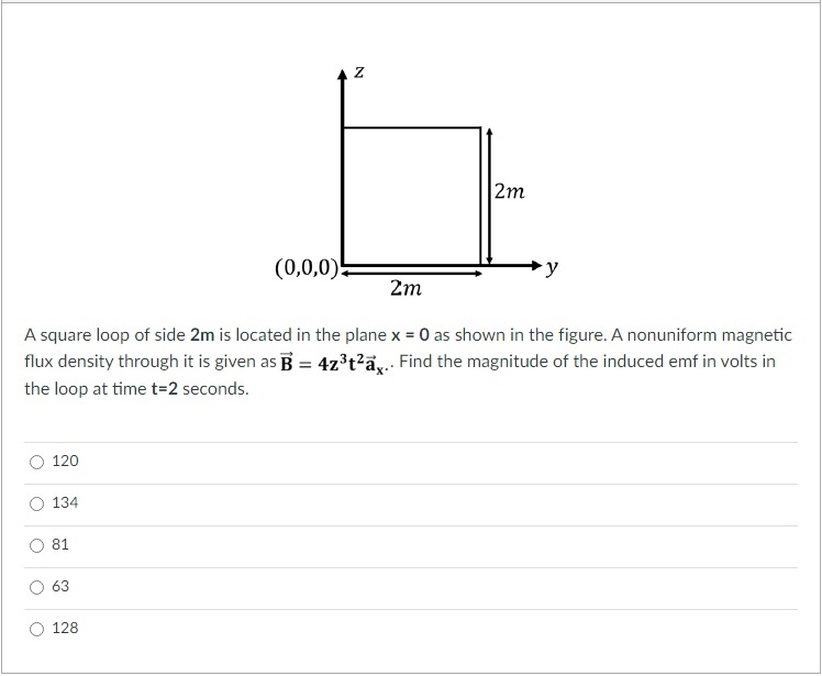 Solved A square loop of side 2 m is located in the plane x=0 | Chegg.com