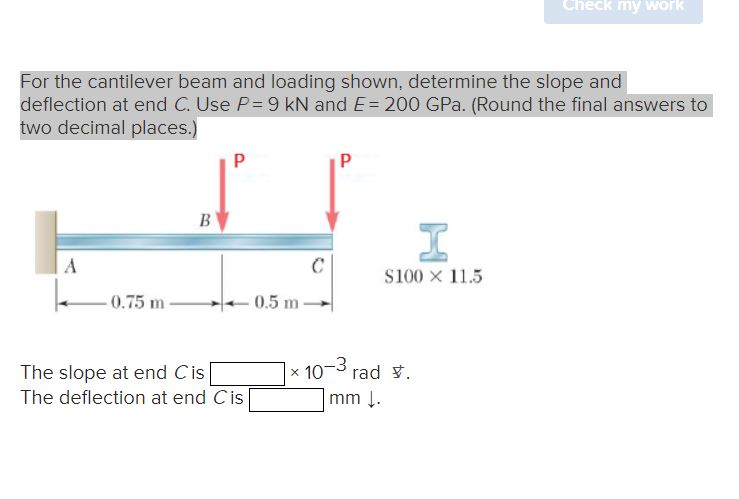 Solved Check my work For the cantilever beam and loading | Chegg.com