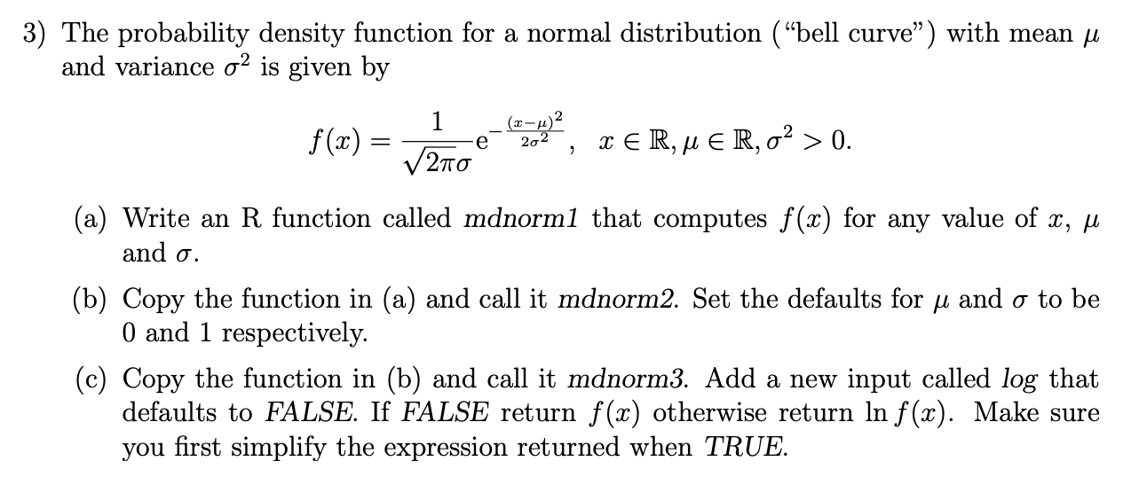 Solved 3) The probability density function for a normal | Chegg.com