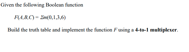 Solved (i) Given the following Boolean function F(A,B,C,D) = | Chegg.com