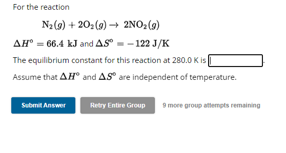 Solved For the reaction N2(g)+2O2(g)→2NO2(g)ΔH∘=66.4 kJ and | Chegg.com