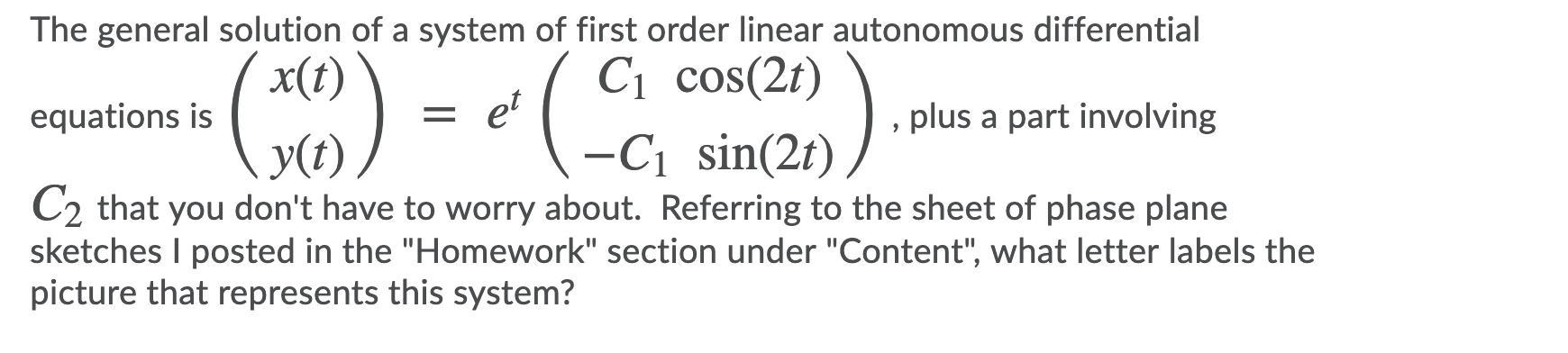 Solved For the system of 1st order autonomous differential | Chegg.com