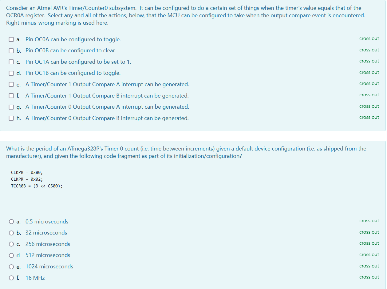 Solved Consdier an Atmel AVR's Timer/Countero subsystem. It | Chegg.com