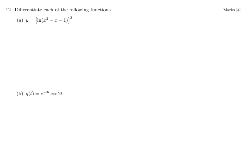 Solved Marks [4] 12. Differentiate each of the following | Chegg.com