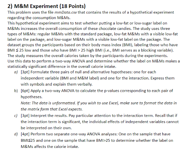 Solved 2) M\&M Experiment (18 Points) This problem uses the | Chegg.com