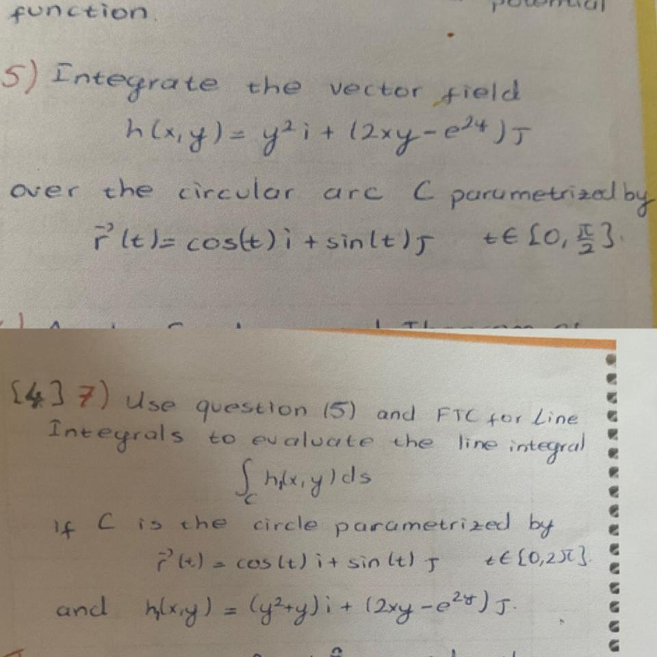 Solved function 5 5) Integrate the vector field h(x, y) = | Chegg.com