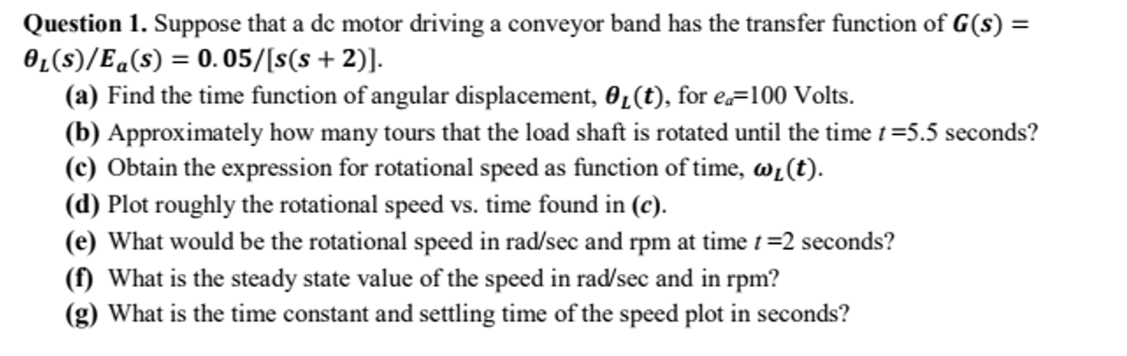 Solved Question 1. Suppose that a dc motor driving a | Chegg.com Solved Question 1. Suppose that a dc motor driving a | Chegg.com
