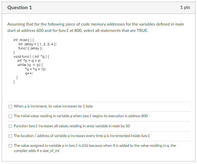 Solved Assuming that for the following piece of code memory | Chegg.com