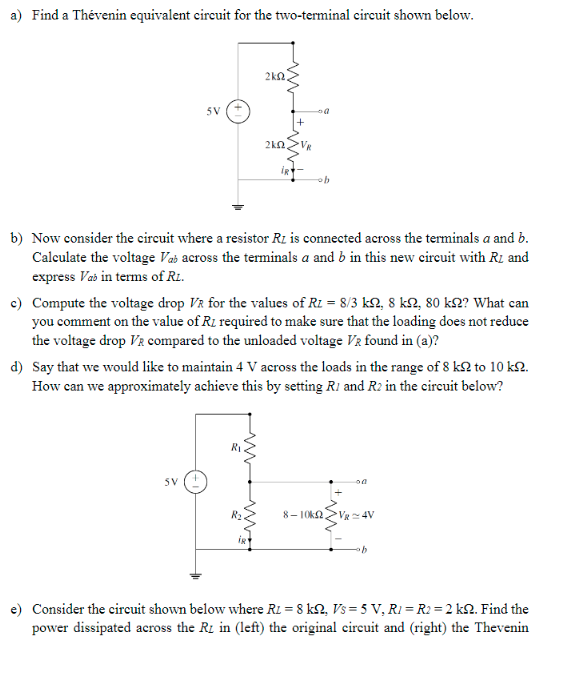 Solved a) Find a Thévenin equivalent circuit for the | Chegg.com