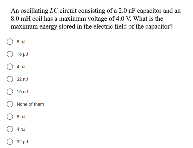 Solved An oscillating LC circuit consisting of a 2.0 nF | Chegg.com