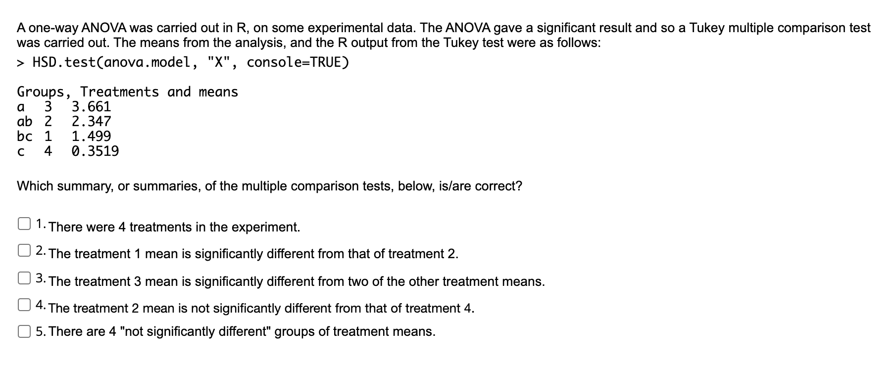 Solved A one-way ANOVA was carried out in R, on some | Chegg.com