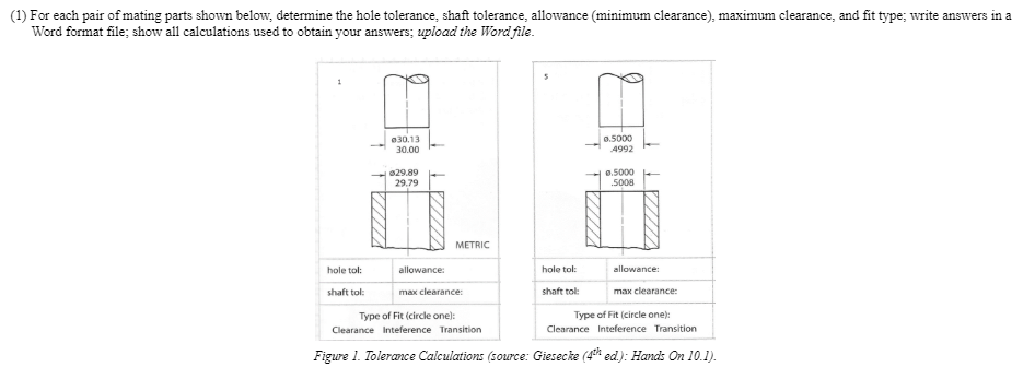 Solved (1) For each pair of mating parts shown below, | Chegg.com
