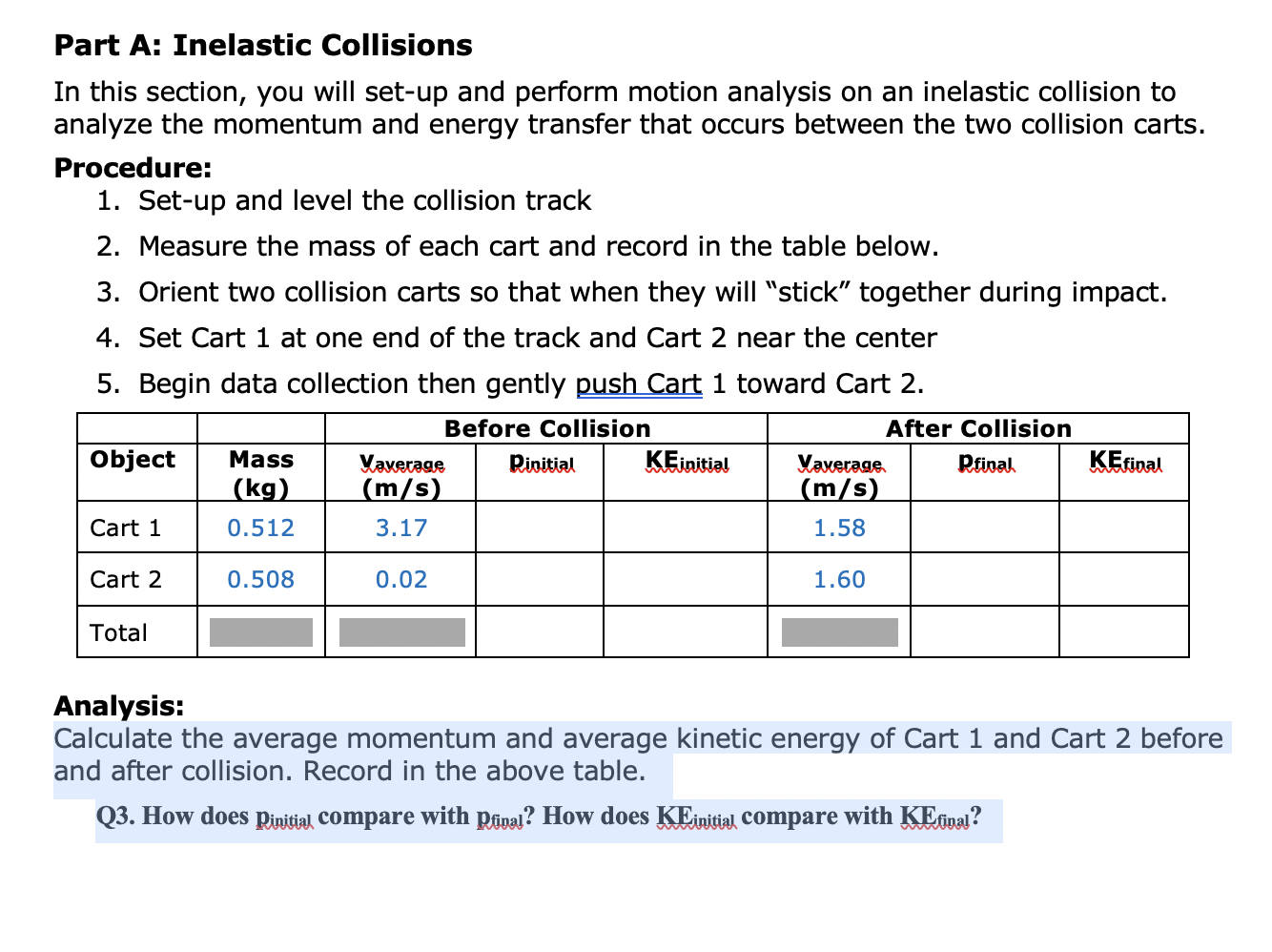 Solved Part A: Inelastic Collisions In this section, you | Chegg.com