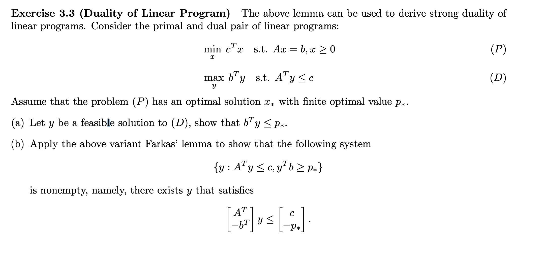 Solved Exercise 3.3 (Duality of Linear Program) The above | Chegg.com