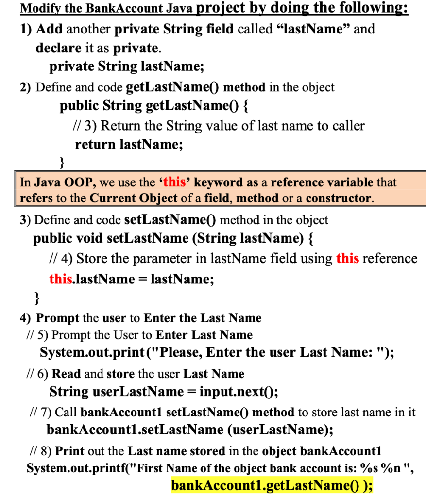 Solved Modify the BankAccount Java project by doing the | Chegg.com