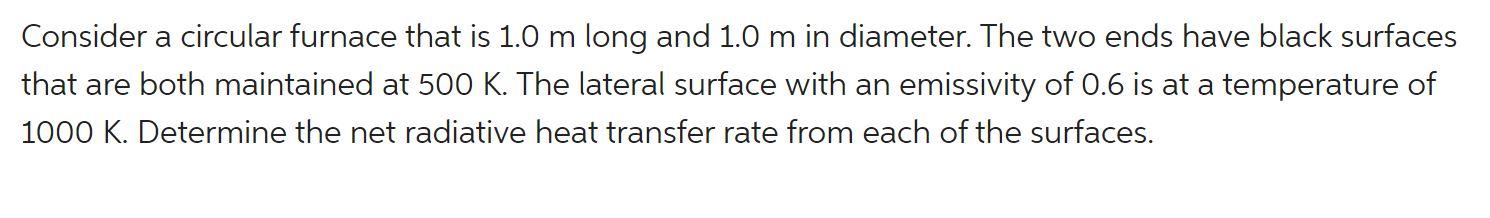 Solved Consider a circular furnace that is 1.0 m long and | Chegg.com