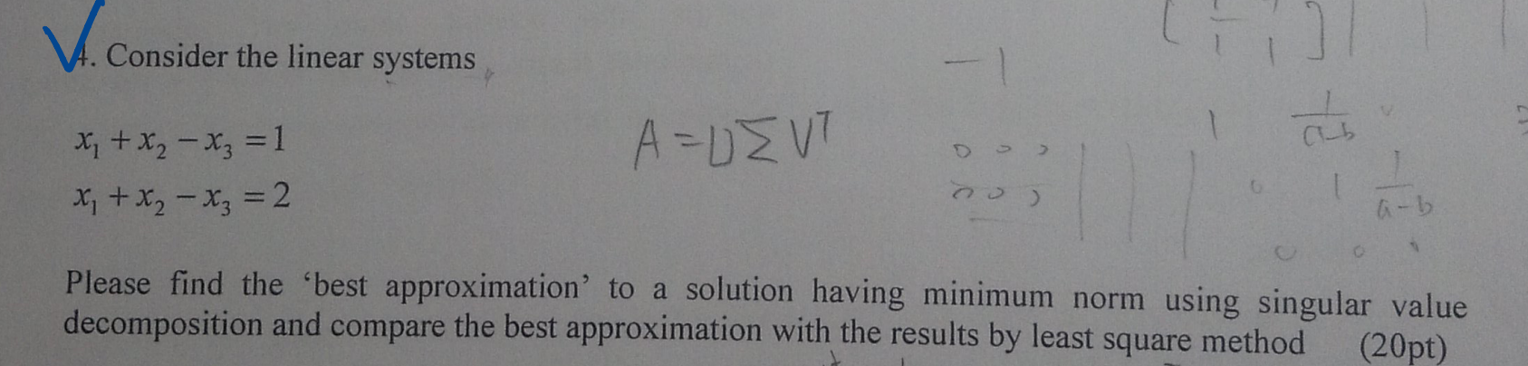 Solved V. Consider the linear systems Consider the linear | Chegg.com