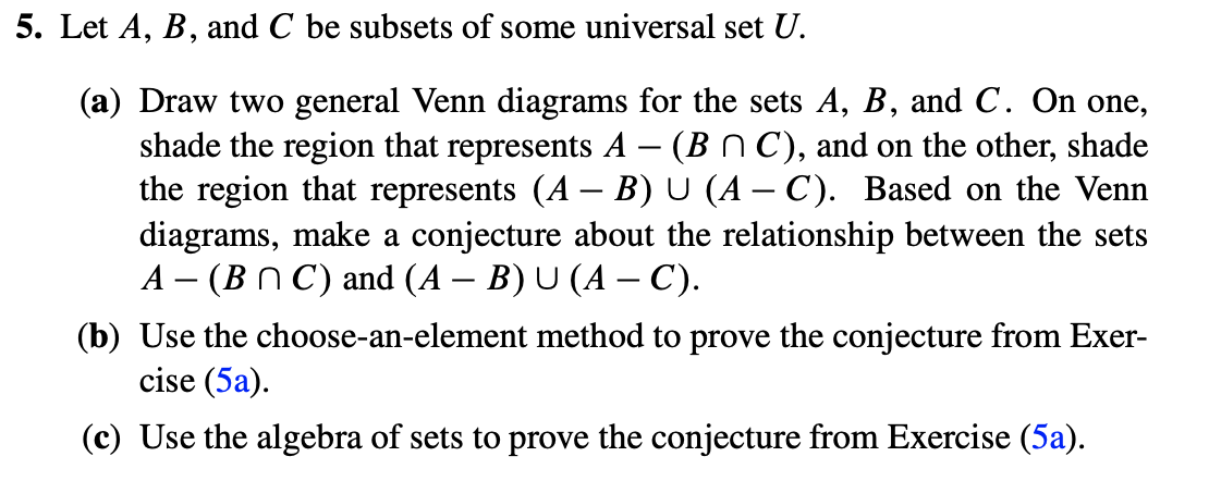 5. Let A, B, and C be subsets of some universal set | Chegg.com