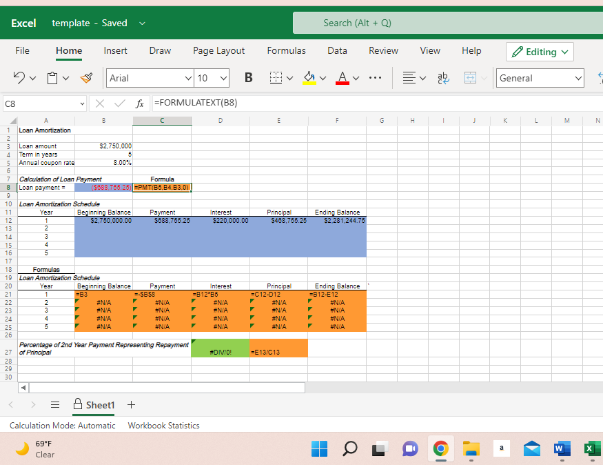 Solved Excel Online Structured Activity: Loan Amortization | Chegg.com
