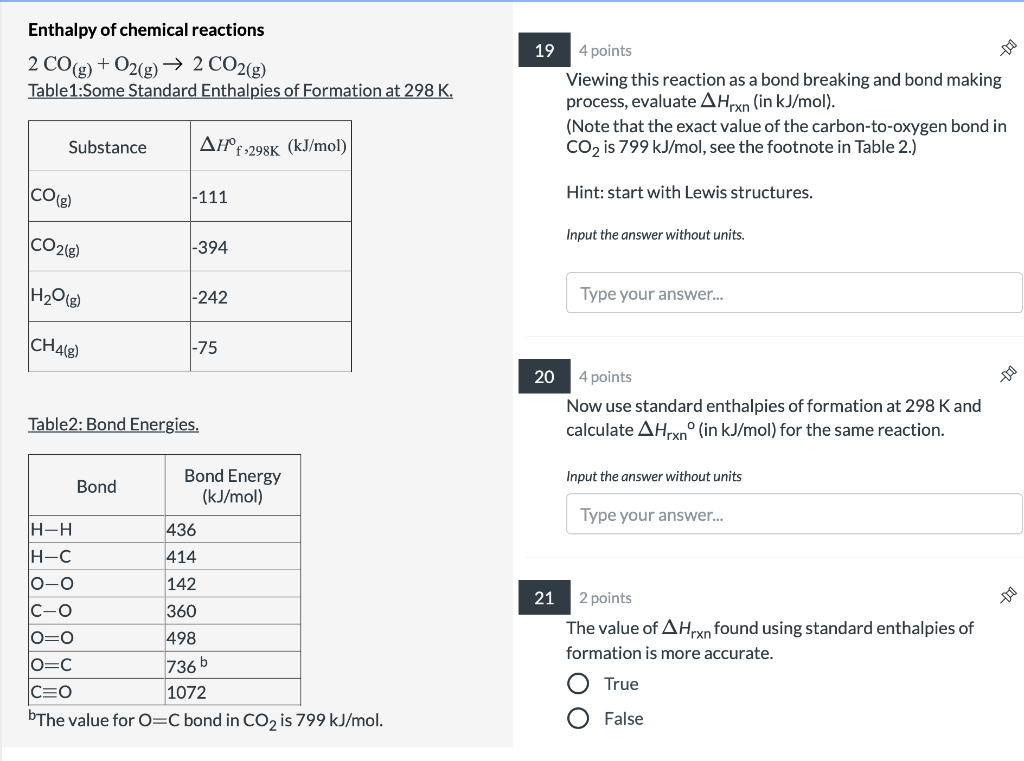 Solved 19 Enthalpy of chemical reactions 2 CO(g) + O2(g) → 2 | Chegg.com