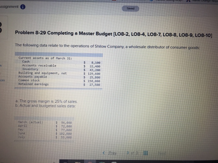 Solved ssignment Problem 8-29 Completing a Master Budget | Chegg.com