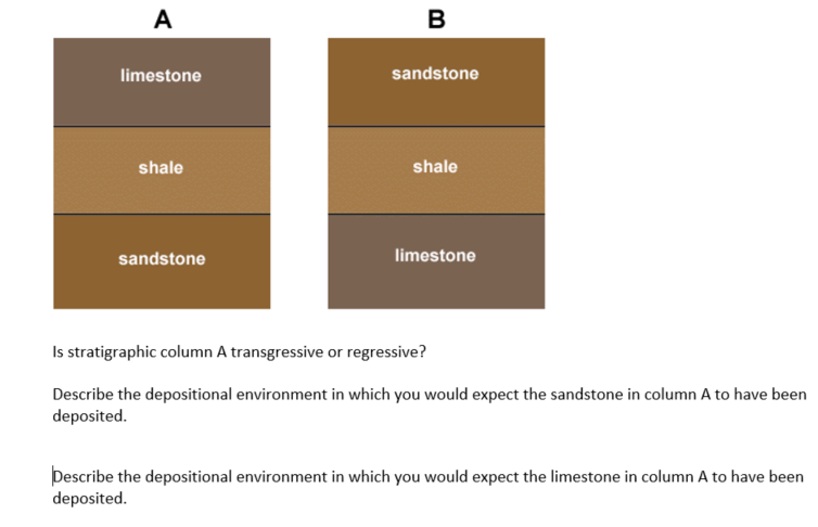 Solved A B limestone sandstone shale shale sandstone | Chegg.com