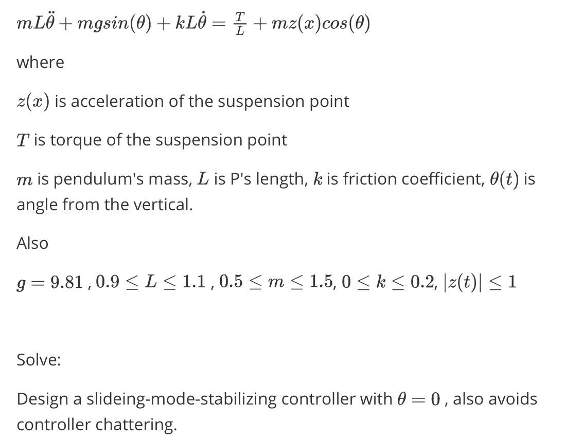 Solved mLθ¨+mgsin(θ)+kLθ˙=LT+mz(x)cos(θ) where z(x) is | Chegg.com