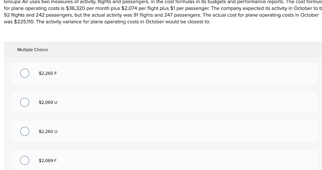 Solved Groupe Air uses two measures of activity, flights and | Chegg.com