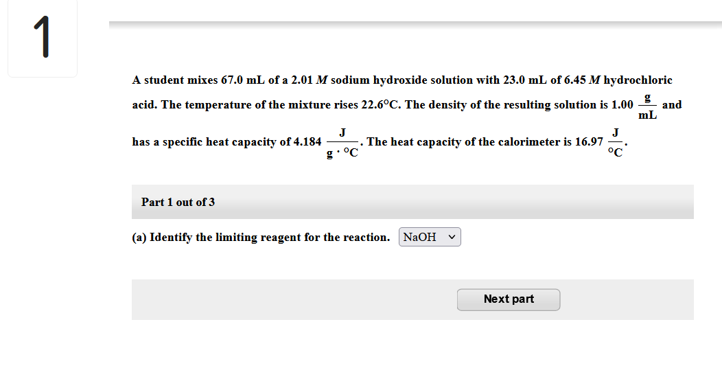 Solved A student mixes 67.0mL of a 2.01M ﻿sodium hydroxide | Chegg.com