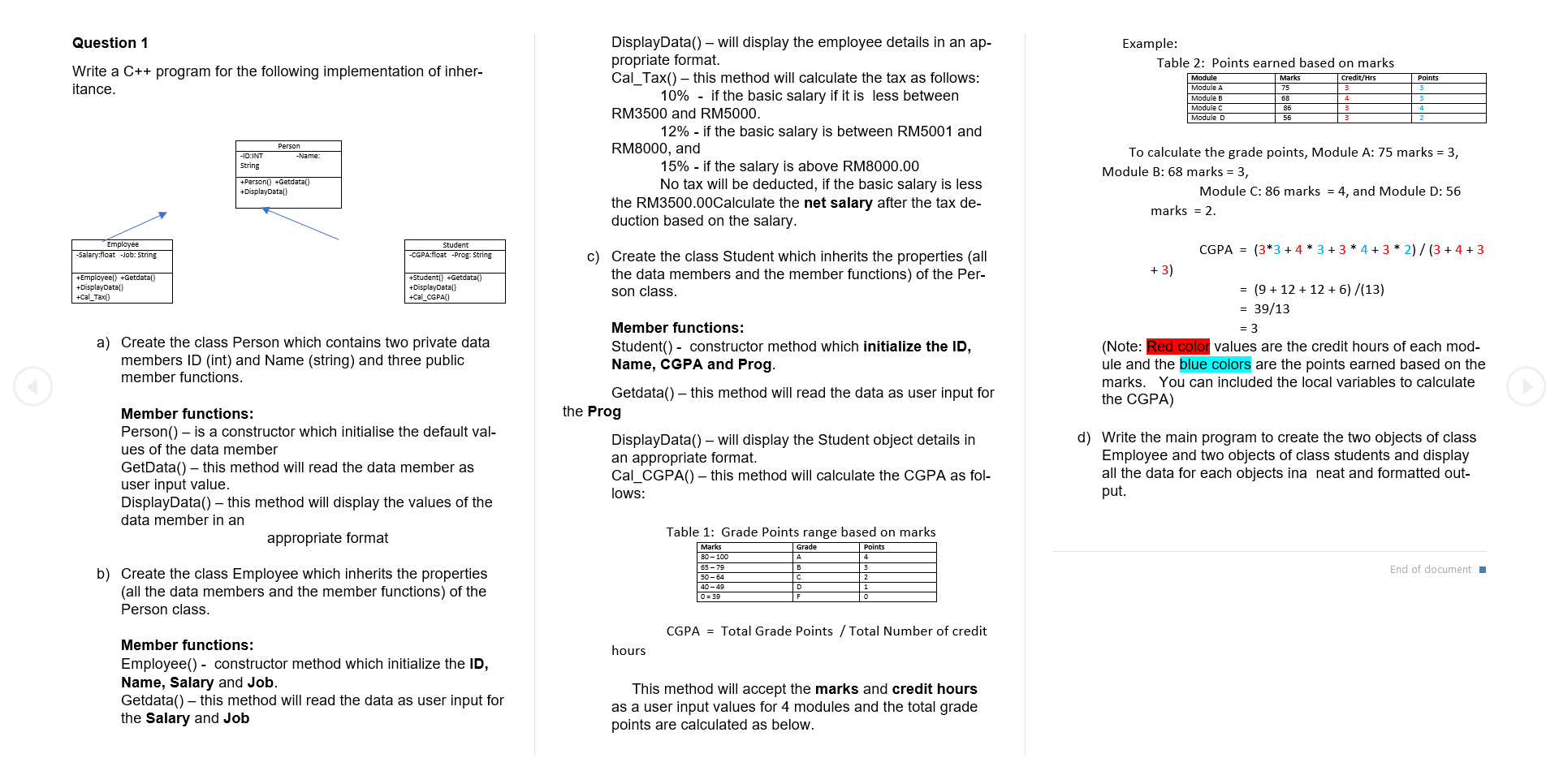 Solved Question 1 Write a C++ program for the following | Chegg.com