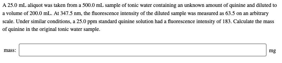 Solved A 25.0 mL aliquot was taken from a 500.0 mL sample of | Chegg.com