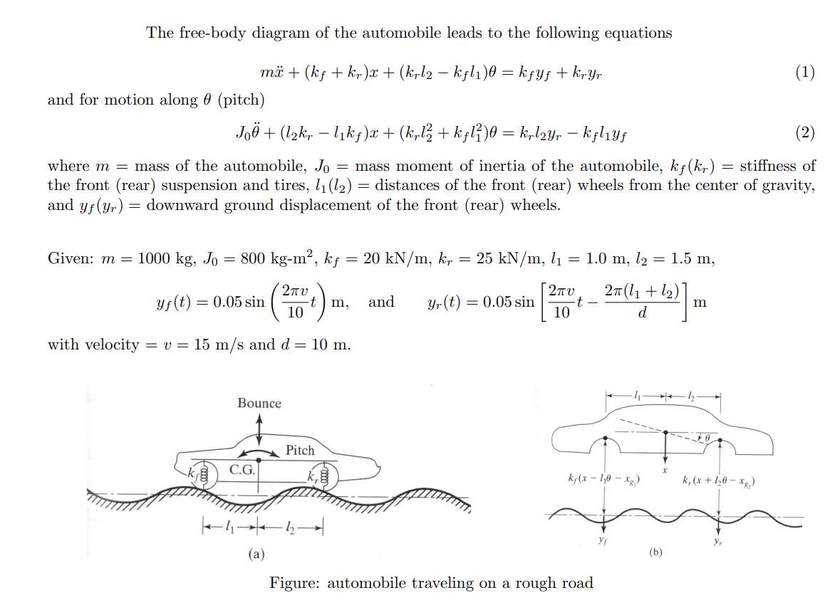 An automobile model solved for bounce and pitch as | Chegg.com