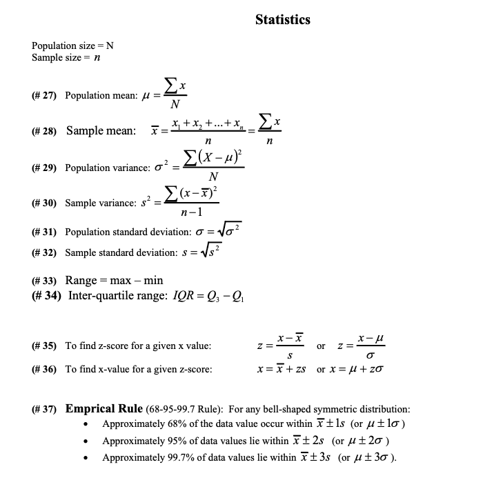 Solved 7. Find the standard deviation:Statistics Population | Chegg.com