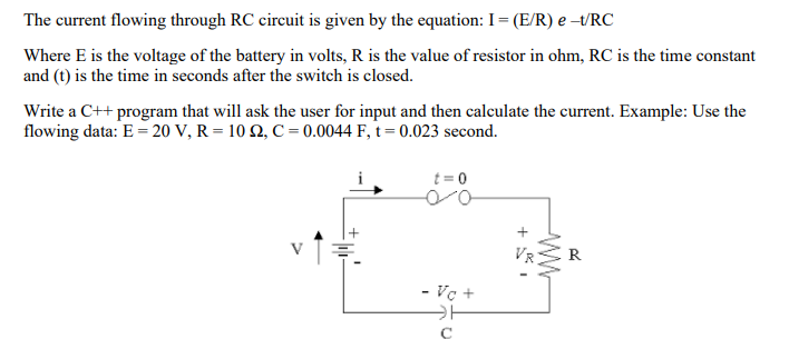 Solved The current flowing through RC circuit is given by | Chegg.com
