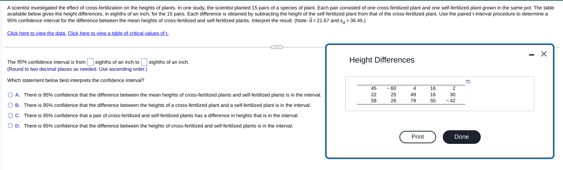 Solved 95% ﻿confidence interval for the difference between | Chegg.com